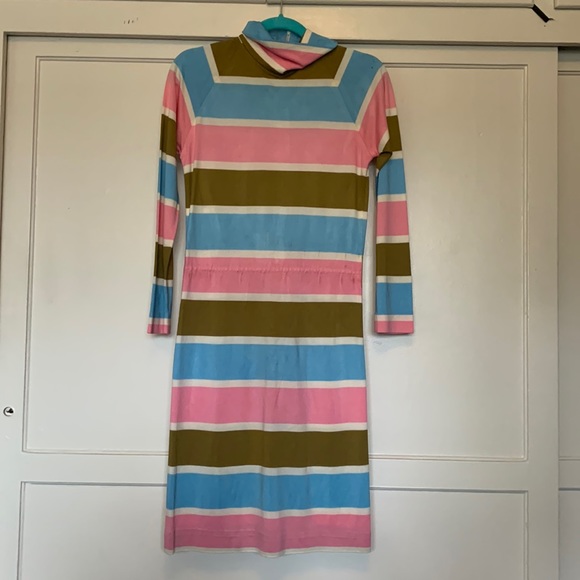 Dresses | Vintage 5s 60s Slinky Turtle Neck Striped Long Sleeve ...